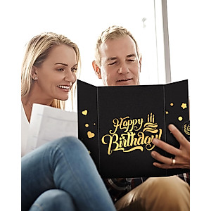 Pusunas Birthday Decorations, Happy Birthday Gifts for Men Women Him Her, 18" X 12" Large Creative Signature Guest Book Signing Birthday Card Board, Black Gold Anniversary Party Decorations