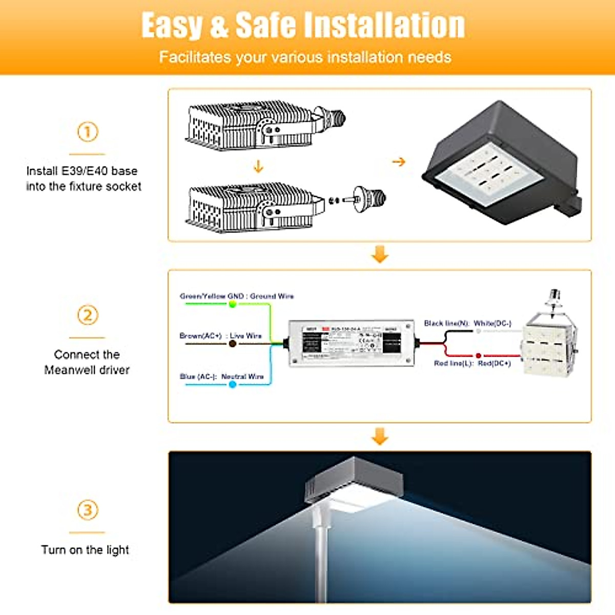 150W Shoebox LED Retrofit Kits AC100-277V (650W MH/HPS/HID Equivalent) 5000K E39 Mogul Base Retrofit Lights for Parking Lot Tennis Court ETL DLC Listed