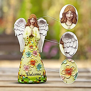 YAZJIWAN Solar Garden Light Outdoor, Angel Statues with Colour Changing Lights Decoration, Waterproof Resin Angel Figurine LED Lights for Patio,Yard, Lawn,Walkway,Tabletop,Ground Ornament Gift