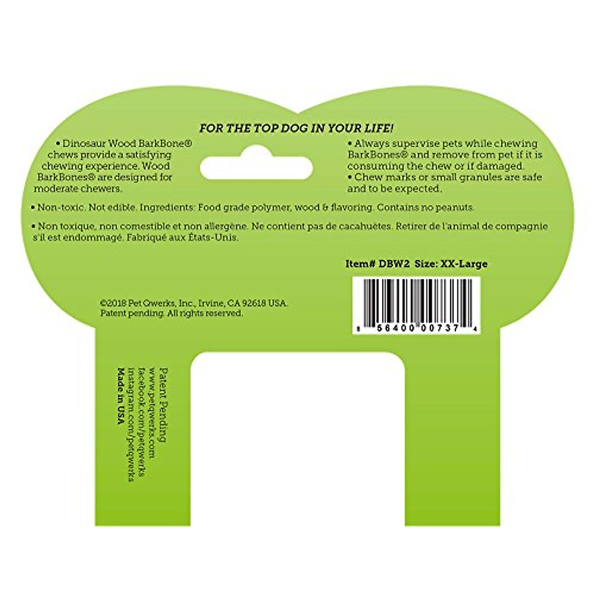 Pet Qwerks Dinosaur BarkBone - Wood Dog Bone for Moderate Chewers - Peanut Butter Flavor - 9.75"