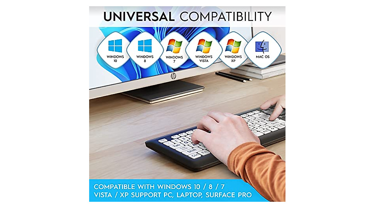 Nuklz N Magnus 325 | Wireless Large Print Full Size Computer Keyboard ...