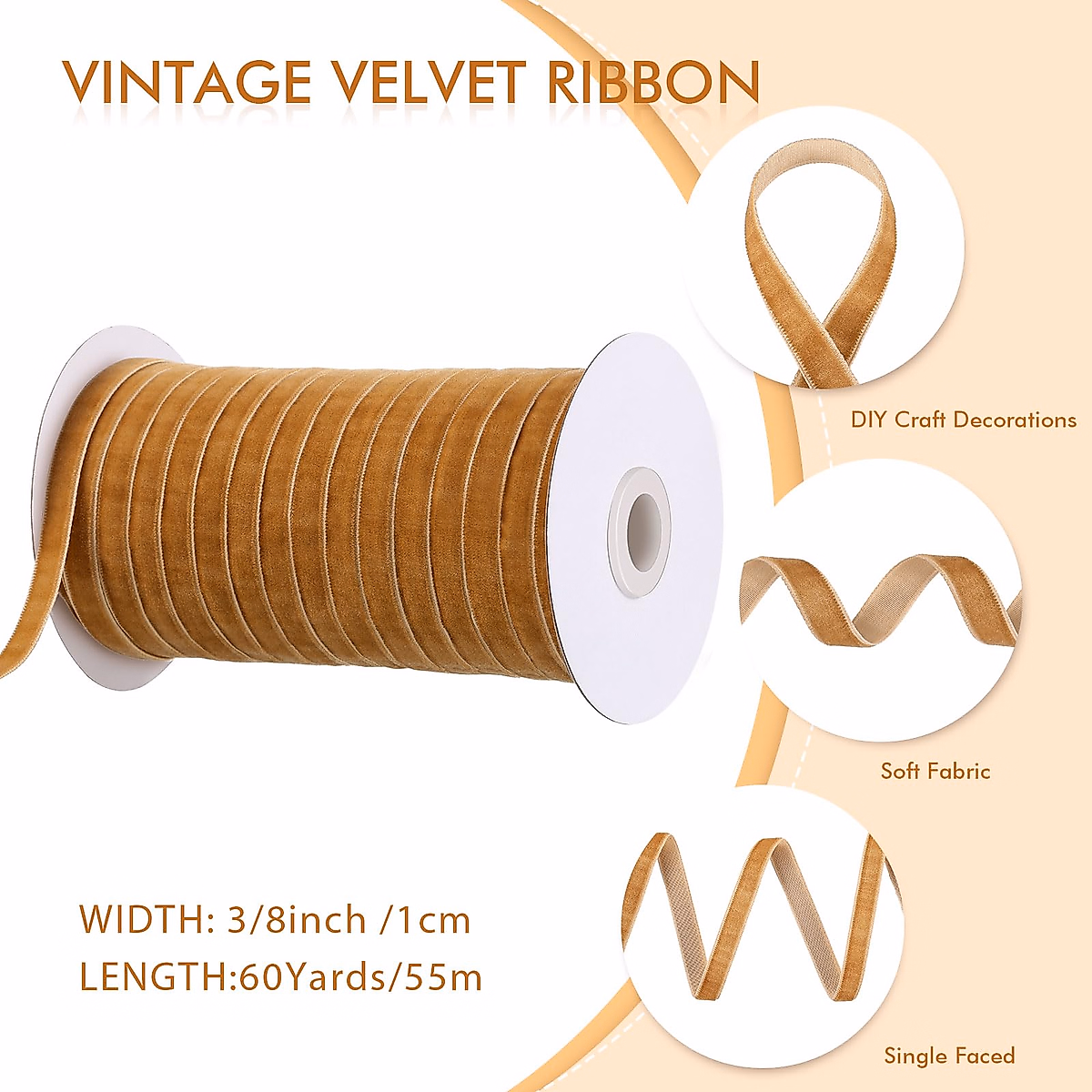 Chuangdi 3/8 Inch, 60 Yard Christmas Khaki Velvet Ribbon Wide Vintage Velvet Ribbons for Christmas Tree Ornaments Flower Bouquets Wedding Wreath Bow Making DIY Craft Choker