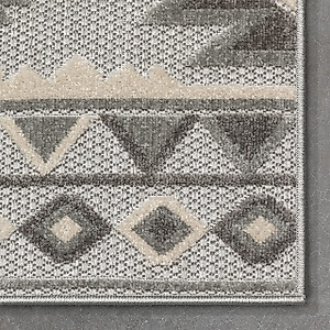 Well Woven Tuscon Grey Indoor/Outdoor Southwestern Area Rug (5'3" x 7'3") High Traffic Stain Resistant Geometric Medallion Carpet