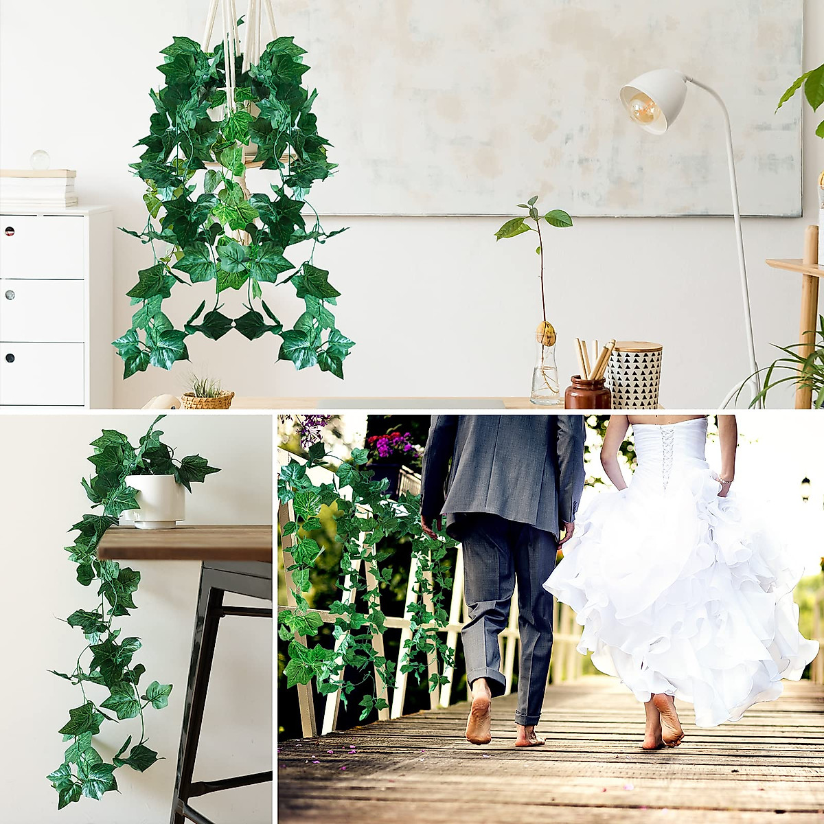 kovdim Artificial Ivy Vines Leaves 12 Strands (84 Ft), Ivy Garland Fake Vines Plants Hanging for Bedoom Room Wall Weeding Party Decor, Green