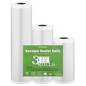 Vtuuu Vacuum Sealer Bags 3 Pack (6", 8", 11") x 25 ft Each Food-Safe Compatible with Most Vacuum Sealers