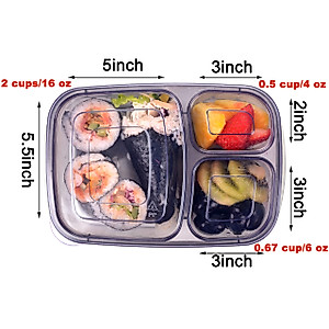Youngever 7 Pack Bento Lunch Box, Meal Prep Containers, Reusable 3 Compartment Plastic Divided Food Storage Container Boxes