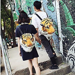 Domineering backpack stuffed tiger head 3D simulation personalised shoulder Bag Animal head shoulders bag (large, tiger yellow)