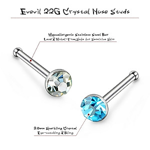 Evevil 60pcs Small Nose Studs Stainless Steel CZ Nose Piercing Jewelry Tiny Bone Studs for Women Men Hypoallergenic (1.5mm, Multi-Color CZ,22G)