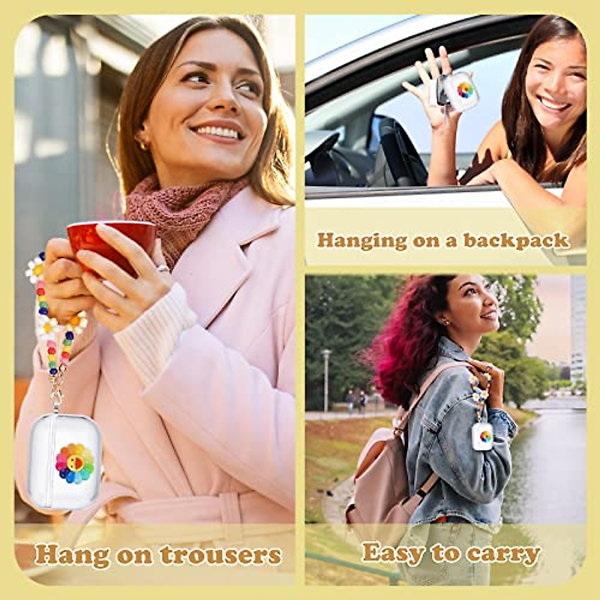 Cute AirPod Pro 2 Case Smile Sun Flower Bracelet Design Soft Silicone Clear Glitter Protective Cover Compatible with Airpods Pro 2nd Generation 2022 Case