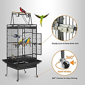 LEMY 61/68 inch Iron Play Top Bird Cage Large Pet Cage Birdcage with Stand Chinchilla Macaw Cockatiel Cockatoo Finch Parakeet Pet House (68 inch)