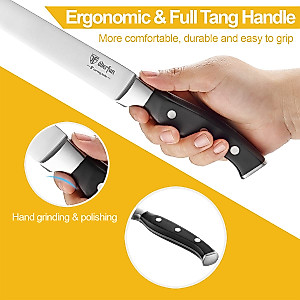 ODERFUN Carving Knife, Classic 2-Piece 8 Inch German Stainless Steel Slicing Knife and Fork Set with Ergonomic & Full Tang Handle, Kitchen Knives for Turkey, Ham, BBQ, Meat, Brisket