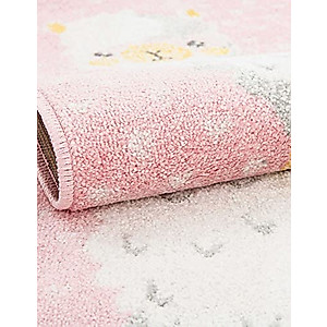 Unique Loom Whimsy Kids Collection Area Rug - Llama (Round 7' 10" x 7' 10", Pink/ Light Blue)