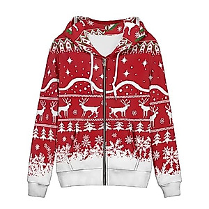 TOFRIMADE Zip Up Hoodie Women Christmas Trendy Hoodies y2k Teen Girl Fall Winter Jacket Oversized Sweatshirts Casual Drawstring Zipper Hoodie with Pockets