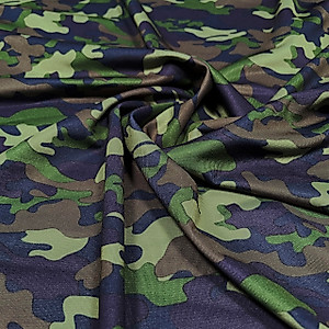 VIZALO Moisture Wicking Single Jersey Knitted Fabric, Polyester and Spandex, 60" Wide, Cut by The Yard for Clothing, Crafts, Home Decor, Upholstery, Shirts, Pants, Pet Clothing (Green Camo, 2 Yard)
