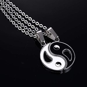NewZenro 2 Pieces Yin Yang Bff Couples Pendant Necklace Chain for Women Mens Boys Personalized Matching Puzzle Diagrams Stainless Steel Necklaces 19.6" Gifts for Girlfriend Boyfriend Birthday Sister Xmas