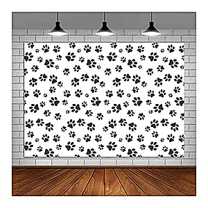 Paw Print Themed Photography Backdrop Vinyl 7X5FT Happy Birthday Party Supplies Puppy Dog Paw Print Photo Background Baby Shower Pet Treat Party Decoration Candy Table Photo Booth Studio Props