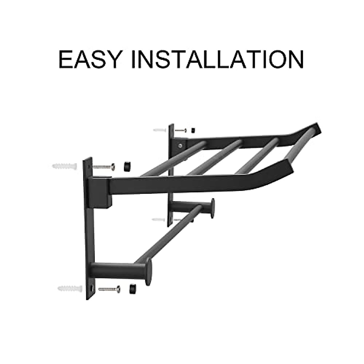 JunSun Foldable Towel Rack with Towel Bar 24-Inch Stainless Steel Multifunctional Bathroom Towel Shelf Towel Holder Modern Towel Hanger Bathroom Accessories Storage Shelf Wall Mounted Matte Black