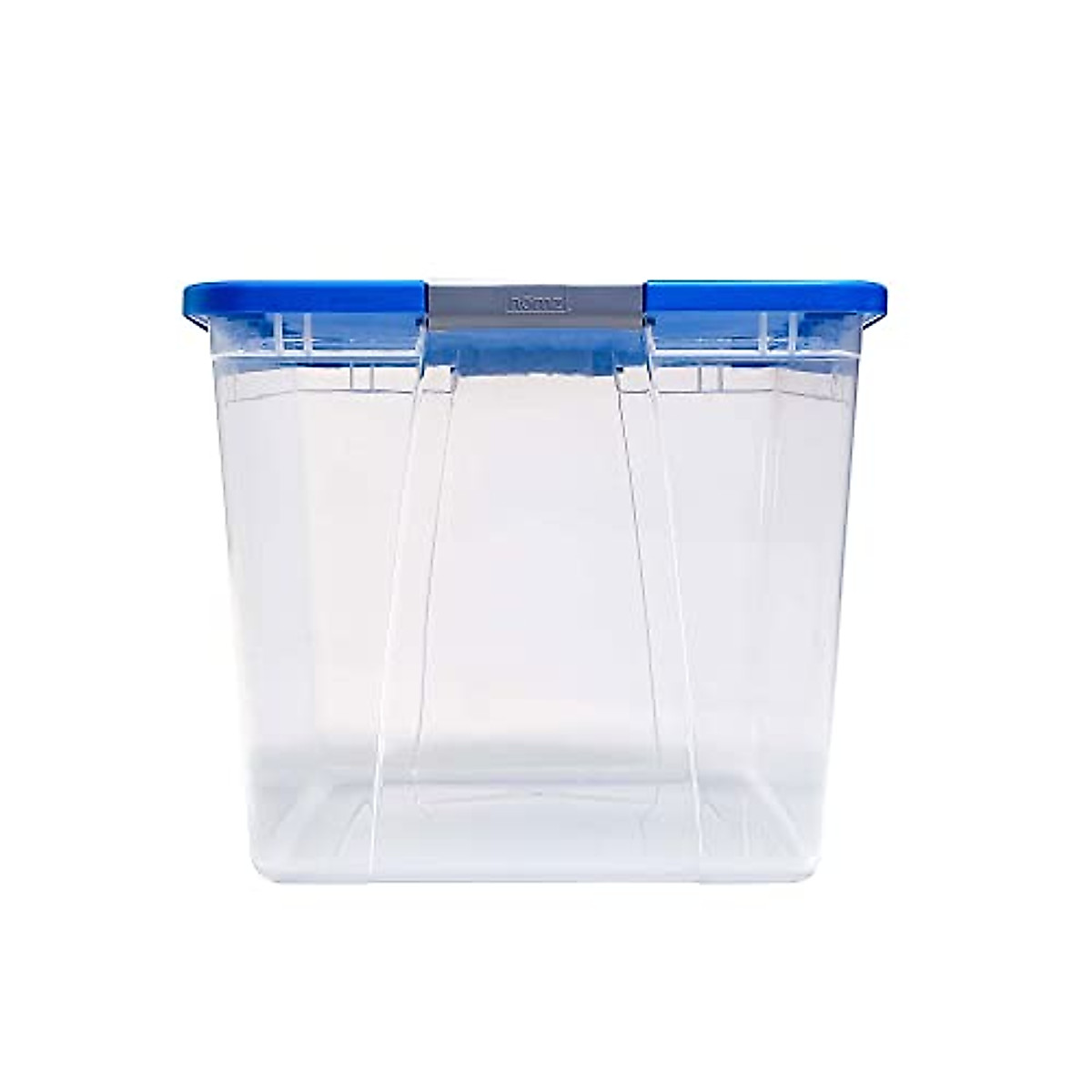 HOMZ 64 Quart Secured Seal Latch Extra Large Single Clear Stackable Storage Container Tote with Blue Lid for Home, Garage, or Basement (2 Pack)