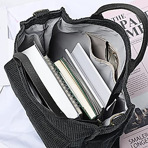 Etercycle Crossbody Bag for Women, Corduroy Tote Bag Casual Shoulder Handbags Big Capacity Shopping Bag with Zipper and Outer Pocket (Black)