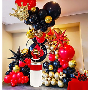 Black and Red Gold Balloon Garland kit 135Pcs Latex Chrome gold and Crown star balloons for Birthday Party anniversary 2023 graduation prom day Decorations
