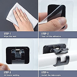 8 Pieces Self Adhesive Curtain Rod Bracket, No Drill Drapery Hooks Holder, Plastic Sticky on Curtain Rod Holder for Kitchen, Bathroom, Hotel (Black)