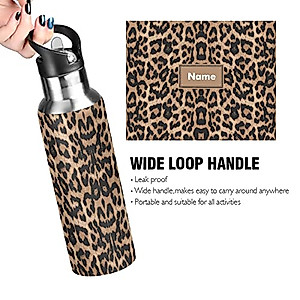 Custom Name Water Bottle Handle Straw Lid Vacuum Insulated Stainless Steel Thermos Water Bottle Cheeteh Leopard Print Leak Proof Sports Coffee Maker Cup