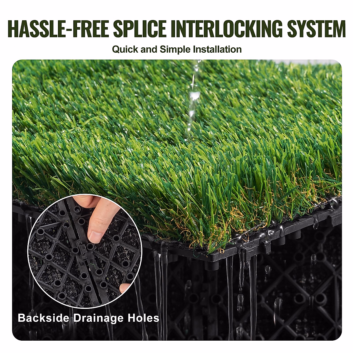 VEVOR Artifical Grass Tiles Interlocking Turf Deck Set, 9 Pack - 12"x12", Synthetic Fake Grass Self-draining Mat Flooring Decor Pad, Perfect for Multi-Purpose Indoor Outdoor Entryway Scraper Dog Mats