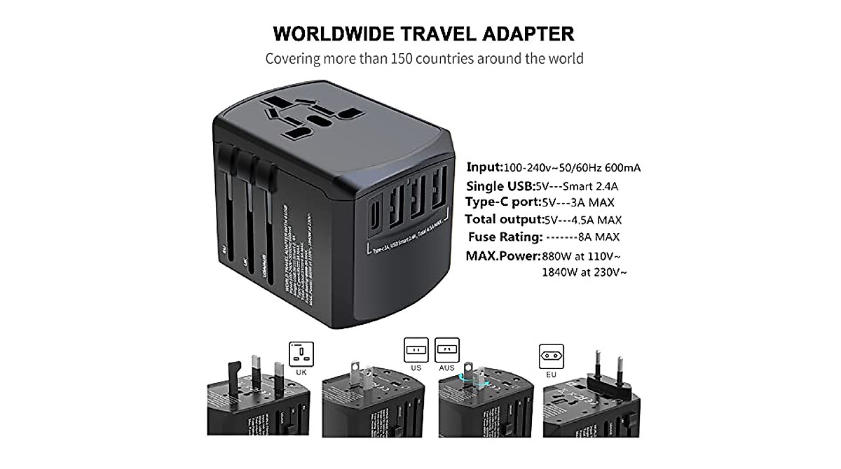Universal Travel Adapter with USB-C & USB Ports | Worldwide Power Solution