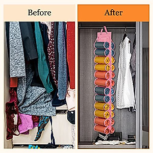Lirex Hanging Yoga Legging Storage Organizer with 24 Pockets, Foldable Oxford Cloth Hanging Closet Organizer Shirts Jeans Storage Hanger Socks Holder for Family Closet Bedroom, Pink