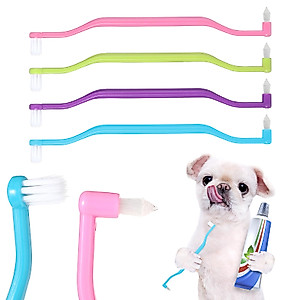 Andibro 4 Pack Dual Sided Cat Dog Toothbrush, Kitten Puppy Toothbrush Pet Teeth Cleaning Brush with Micro Brush Head Anti Slip Curved Handle Eliminates Bad Breath Reduces Plaque Tartar Formation