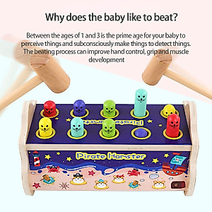 Groundhog Pounding Bench Game Pirate Theme Hammering Pounding Toys Kids Hammer & Pound Toy Pounding Game for Single and Double Kids Early Montessori Educational Tool Gift for Kids Girls Boys Age 3+