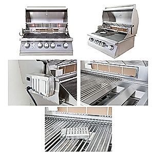 AMS Fireplace Lion BBQ Package Gas Grill 32", Double Side Burner, Door Drawer Combo, Vertical Door, Sink with Faucet and Accessories (Liquid Propane) | Free Table-top Bio Ethanol Fire Pit.