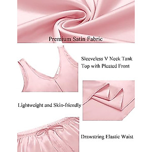 Ekouaer Tank Top Shorts Pajama Set Womens Silk Sleepwear Summer Cool Lounge Set Satin Pjs Cute Nightie Set (Pink,XL)