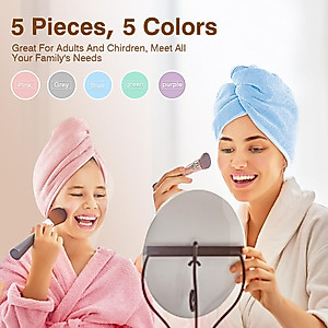 HOMEXCEL Microfiber Hair Towel for Women 5 Pack,10X 26 Inch Hair Turbans for Wet Hair,Super Absorbent Hair Drying Towel Wrap with Button for Curly,Longer,Thicker Hair Anti Frizz