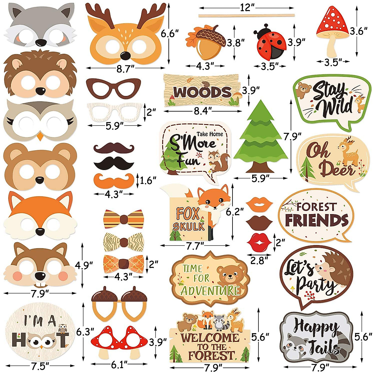 35 PCS Woodland Animal Photo Booth Props Wild One Camping Forest Theme Party Favors Decorations for Woodland Creatures Baby Shower Birthday Party Supplies