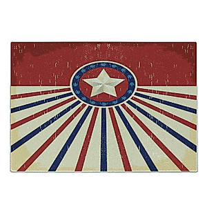 Ambesonne Texas Star Cutting Board, Vintage Stripes and Grunge Liberty and Freedom Themed USA Image, Decorative Tempered Glass Cutting and Serving Board, Small Size, Vermilion Beige Navy Blue