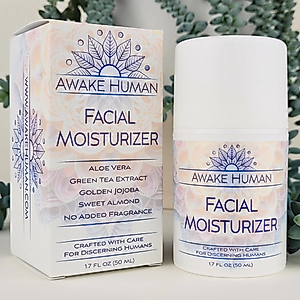 Awake Human Natural Face Moisturizer with Aloe and Green Tea, Facial Moisturizer for Dry Skin, Face Cream for Sensitive Skin, No Added Fragrance