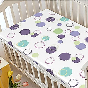 Pastel Themed Fitted Crib Sheet,Standard Crib Mattress Fitted Sheet Ultra Soft Material-Great for Boy or Girl Room or Nursery,28“ x52“,Pastel Green and Eggplant