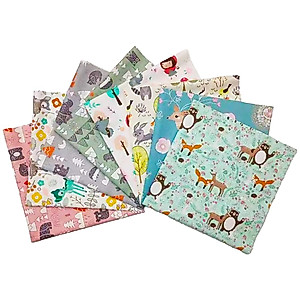 ZGXY Fabric, 8 pcs/lot Fat Quarter Fabric Bundles 100% Cotton 19.69'' x 19.69'' (50 x 50cm) Quilting Cotton Craft Fabric Pre-Cut Squares Sheets for Patchwork Sewing Quilting Crafting, Forest Pattern.