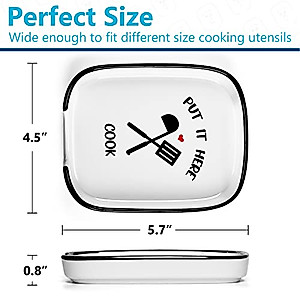 FANGSUN Large Spoon Rest for Stove Top, Ceramic Spoon Holder for Kitchen Counter,Farmhouse White Spoon Rest for Kitchen Decor, Cooking Utensil Rest for Spatula, Ladles, Tong, White-B