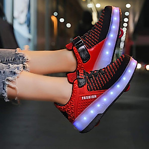 Ufatansy LED Shoes USB Charging Flashing Sneakers Light Up Roller Shoes Skates Sneakers with Wheels for Kids Girls Boys(4 M US =CN36, Double Wheel, Red)