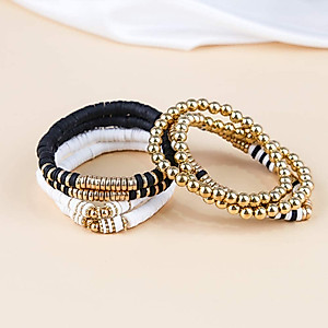 Colorful Surfer Stretch , Letter Vinyl Beads Bracelet Set, Handmade Elastic Rope Heishi, Summer Beach Bracelet for Women