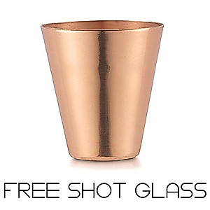 Moscow-Mix Moscow Mule Mugs Set of 2 Copper Cups - 100% Copper Mugs for Moscow Mules and Whisky Mules - Hammered Copper Cups Includes Copper Shot Glass for Party - Includes Premium Gift Box