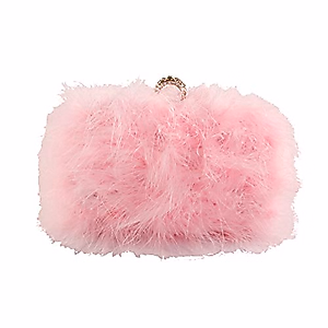 Bewaltz posh style Fluffy Fur Clutch Faux Fur Handbag Evening Clutch Pink