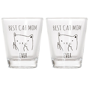 Artisan Owl Best Cat Mom Ever and Purr Me a Shot Shot Glasses Bundle
