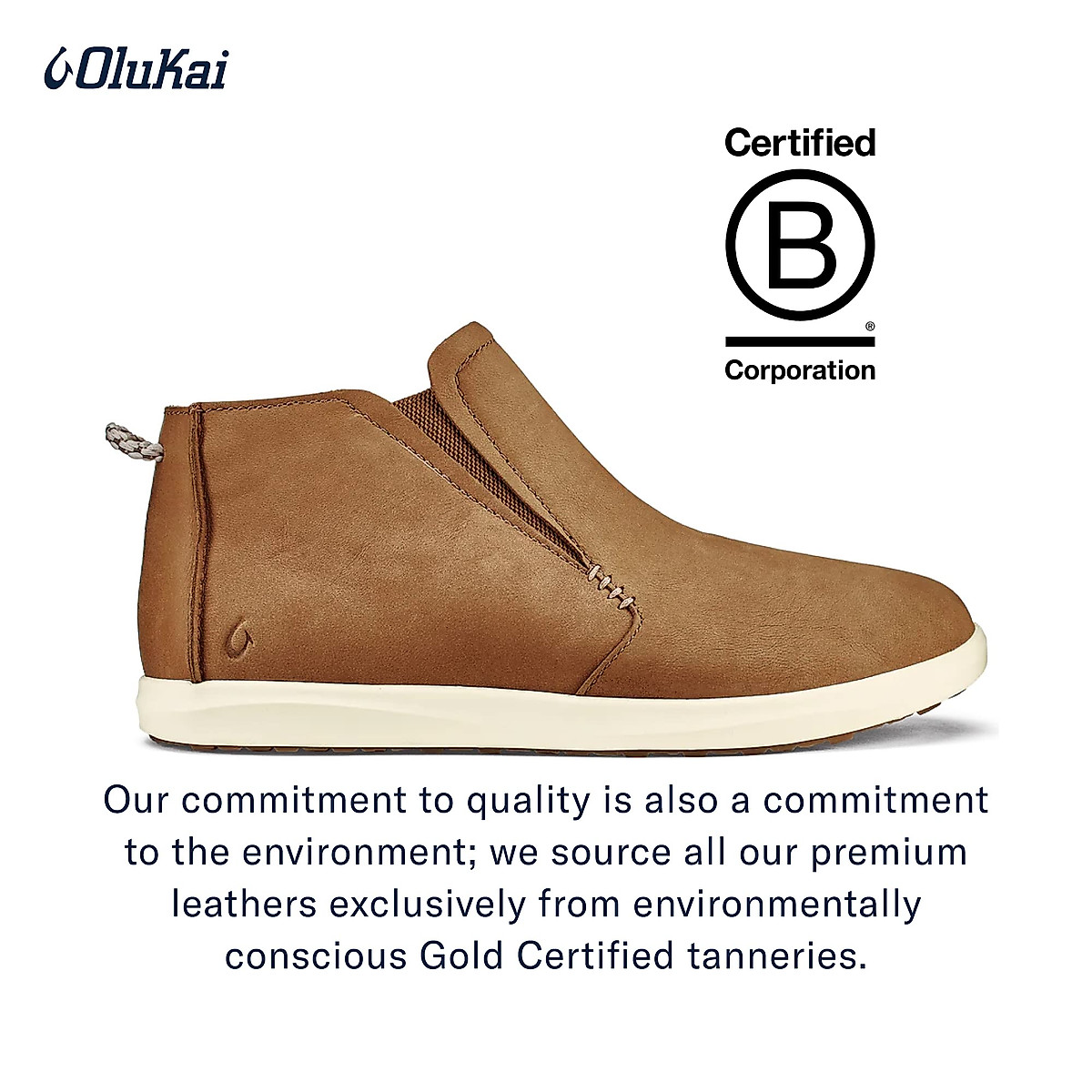 OLUKAI Hawai'iloa Manu Hope Women's Booties, Soft & Comfortable Waterproof Full-Grain Leather, Elastic Gore Panels for Customized Fit & Wet Grip Rubber Soles, Fox/Off White, 10