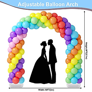 RUBFAC Balloon Arch Stand Kit with 100pcs Rainbow Balloons 2 Pumps 10Ft Wide Adjustable Balloon Arch with Water Bases 60 Balloon Clips for Wedding Graduation Decoration Birthday Party Supplies