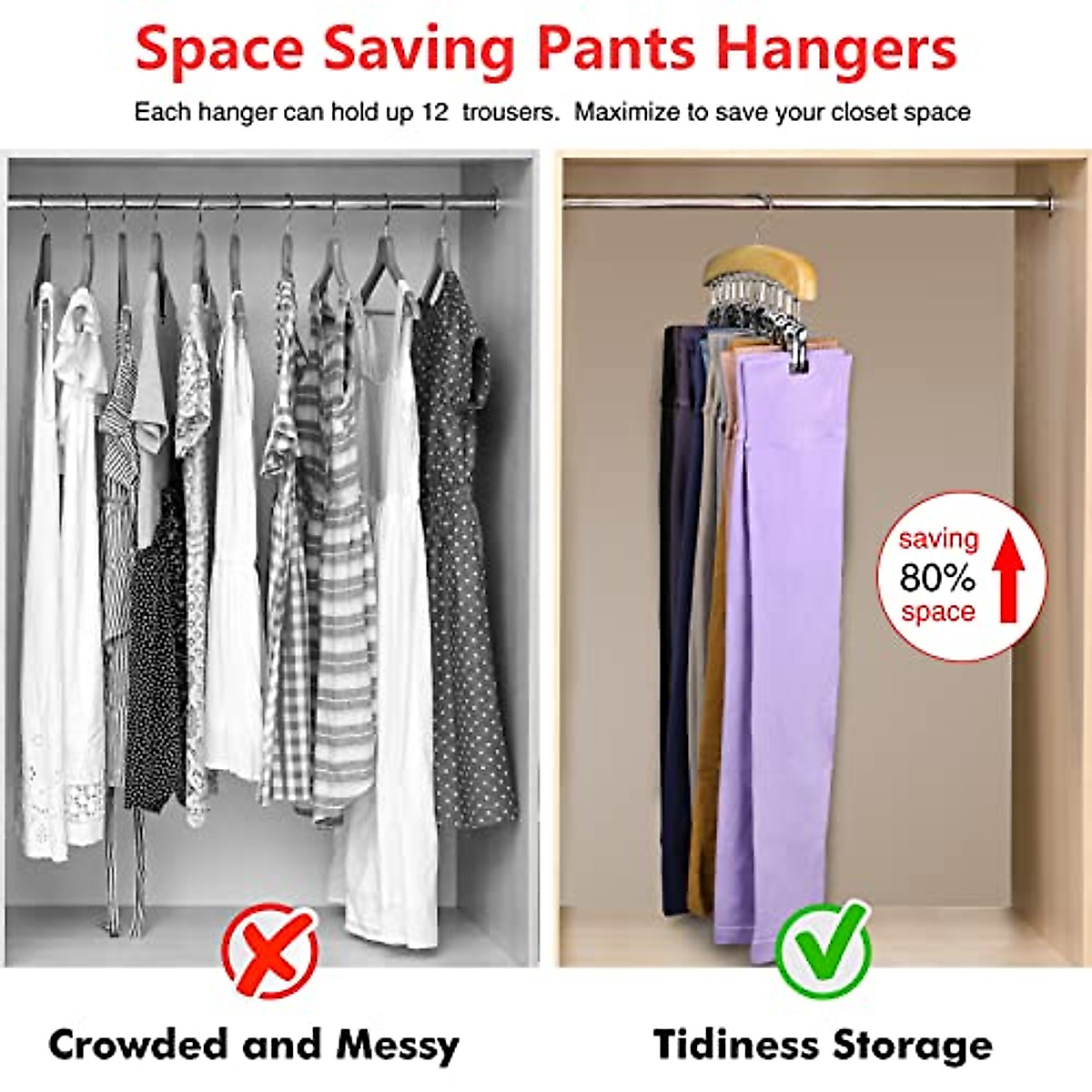 Pants Hangers Space Saving Closet Organizer-Legging Organizer for Closet for Leggings/Jeans/Skirts, Storage Clothes for 2 Pack