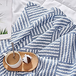 jinchan Boho 100% Cotton Blanket Muslin Lightweight Twin Size Quilted Throw Blanket for Couch Soft Cozy All Season Blanket 3-Layer Geometric Cotton Blanket for Bedroom Decor Blue 60”x80“