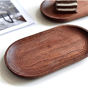 Mini Serving Tray for Jewellery Key Coin Set of 2, Oval Ebony Wood Natural Dessert Cup Tray, Small Wooden Cheese Plate, Tableware Decorative Tray (2)